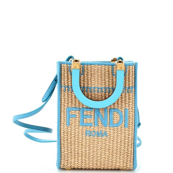 Fendi | Bags | Fendi Sunshine Shopper Tote Straw Mini Blue Multicolor ...